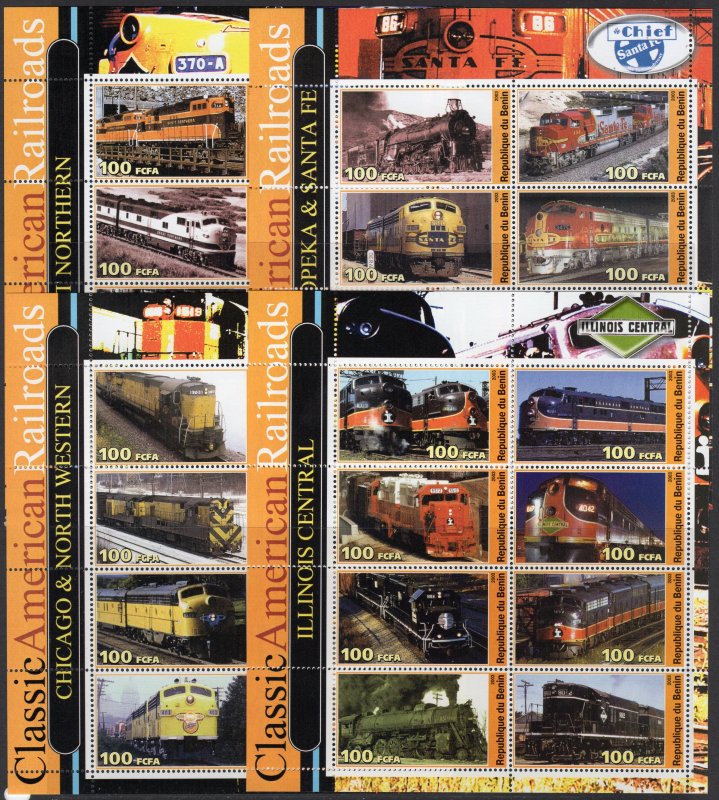 Classic American Railroads Trains 8 Sheetlets of 8 Stamps Perforated ...