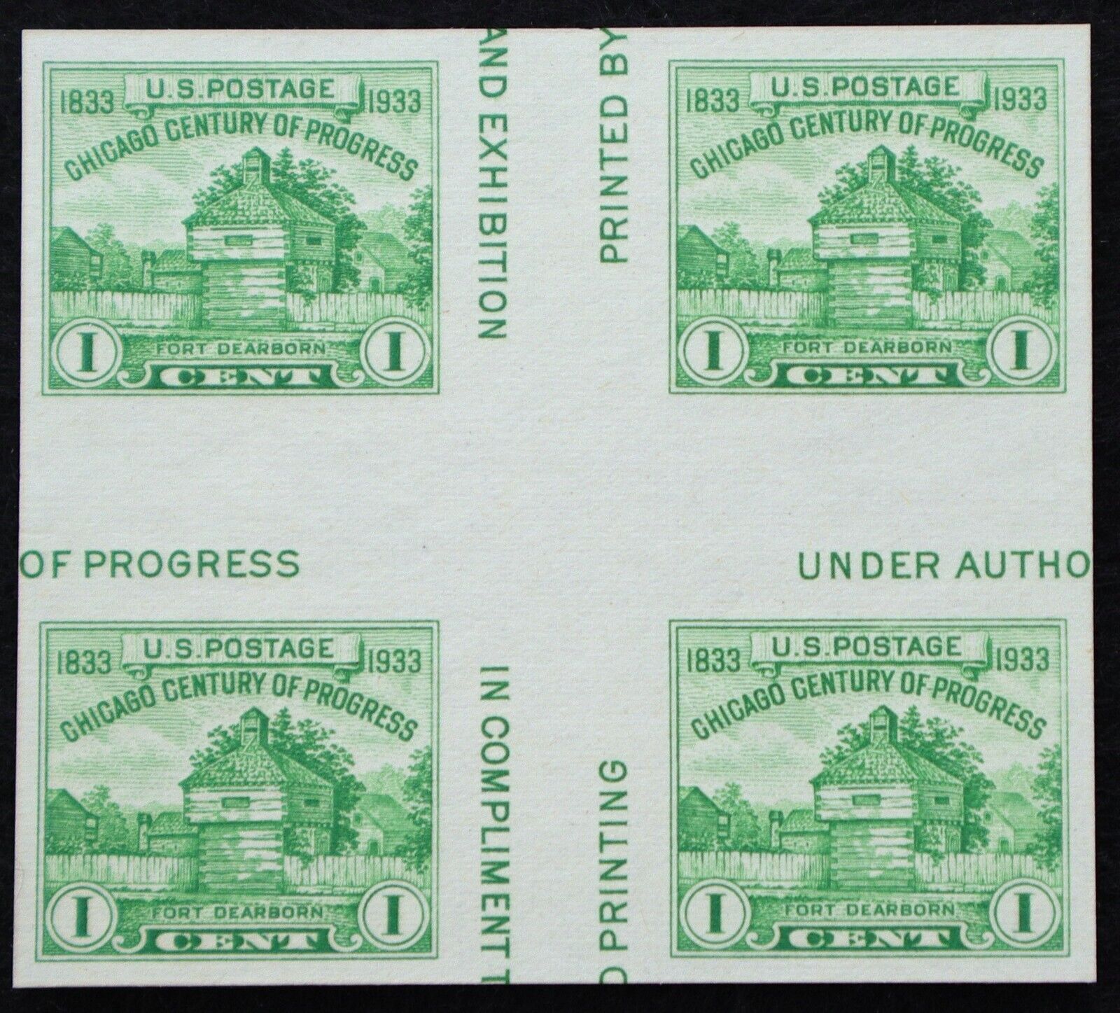 U.S. Mint Stamp Scott #766a 1c Century of Progress Block w/ Crossed ...