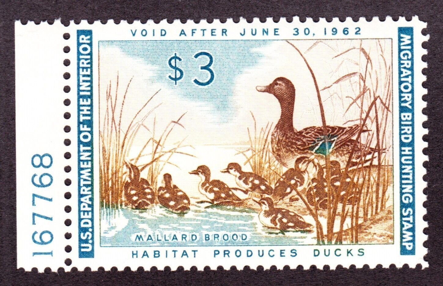 US RW28 $3 Duck Hunting Mint Plate # Single XF OG NH SCV $110 | United ...