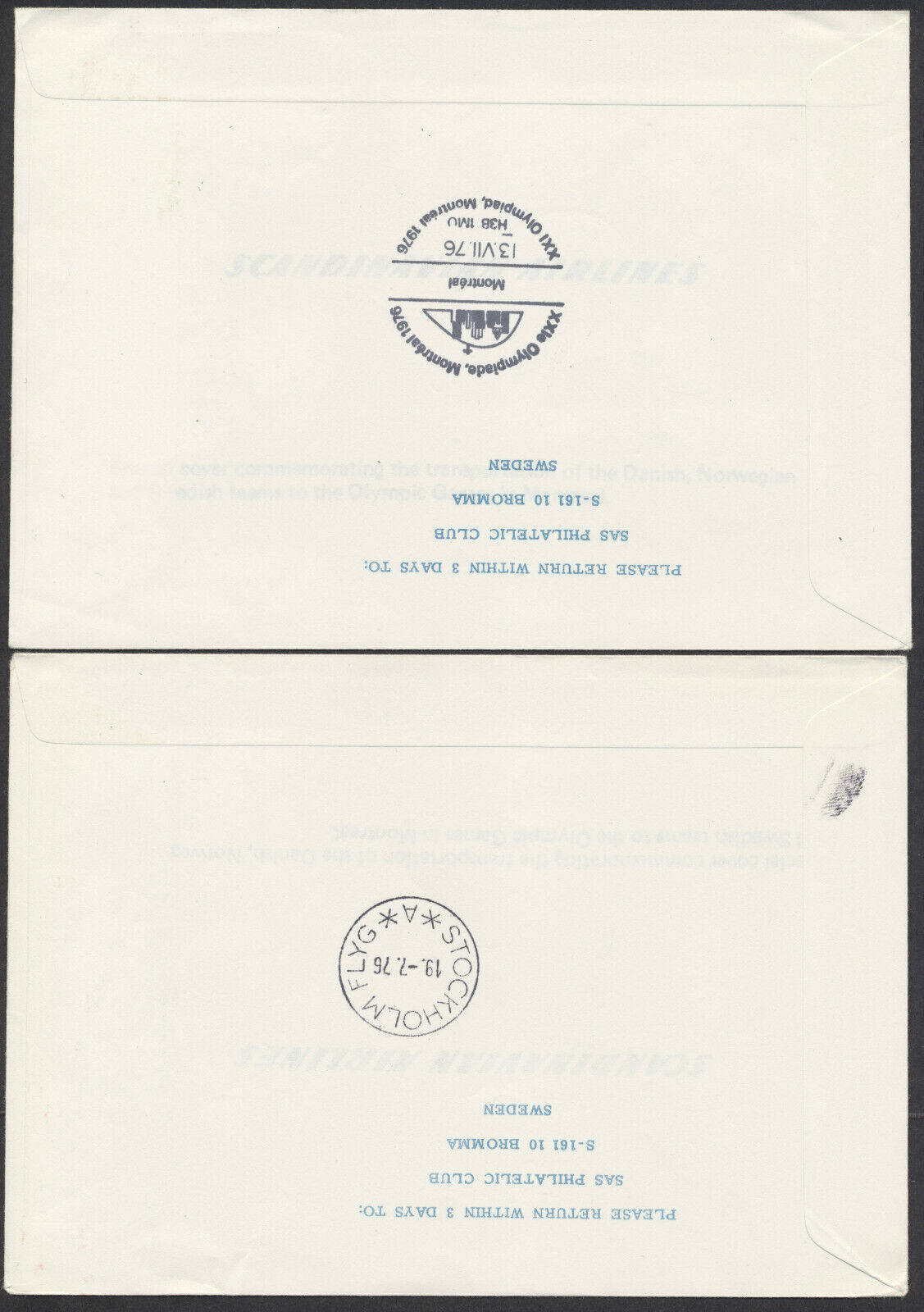 1976 Pair of SAS Special Flights to Olympics Stockholm - Montreal ...