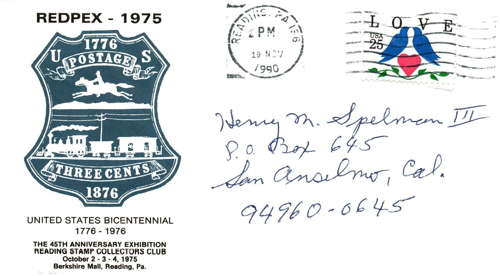 U.S.a. Bicentennial 45th Anniversary Reading Stamp Club Cachet 1975 ...