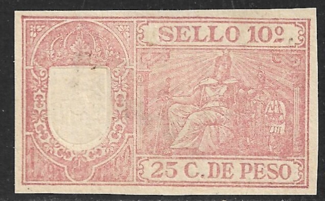 PUERTO RICO 1898-99 25c Red Violet SELLOS Stamp Tax Cut Square Revenue ...