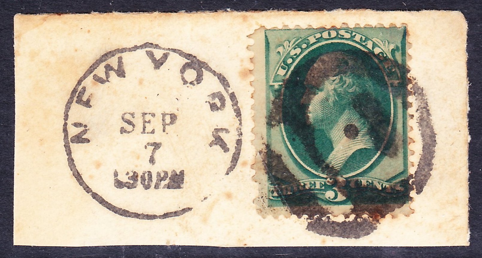 3c Banknote Tied on Piece, Negative "10" Fancy Cancel, 1:30PM TOB, Sm ...