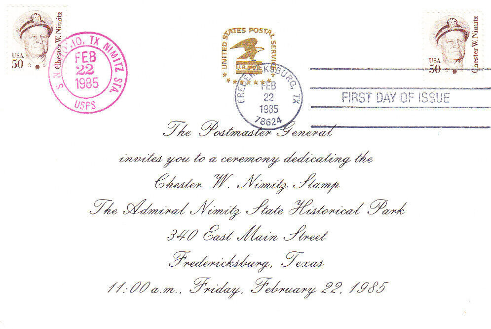 USPS 1st Day Ceremony Invitation #1869 Admiral Chester W Nimitz Navy ...