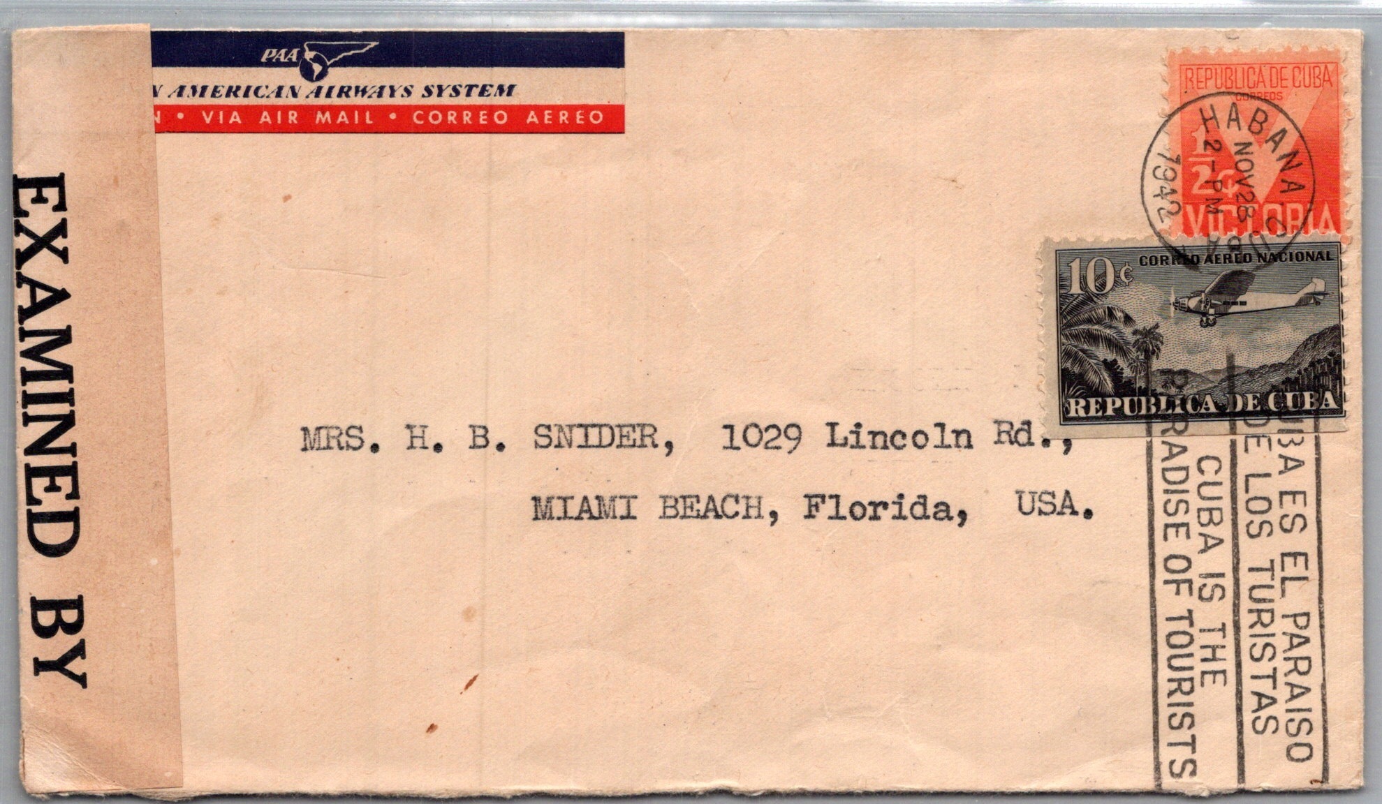 Cuba 1940-50 Postal History Wwii Censored Airmail Illustrated Cover ...