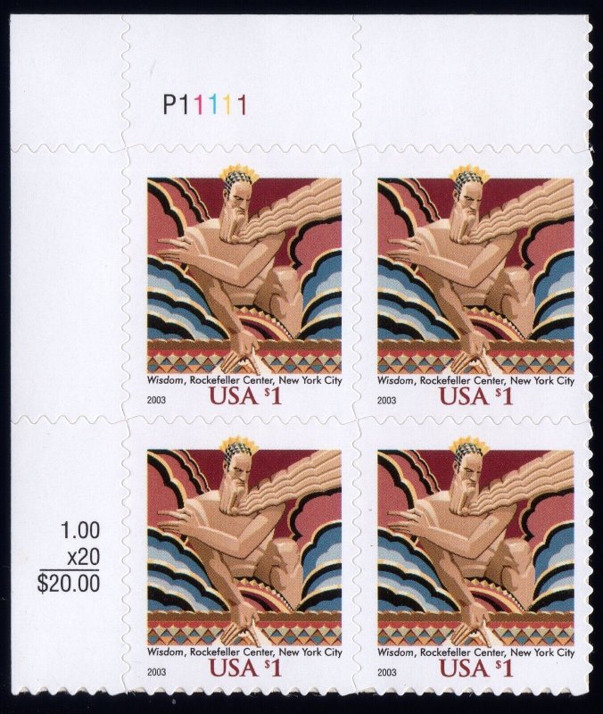 Scott #3766 Wisdom, Rockefeller Center NYC Plate Block Of 4 Stamps ...