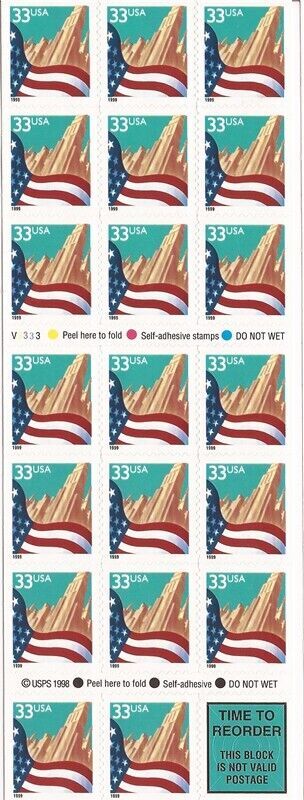 US Stamp - 1999 Flag & City - Booklet Pane of 20 Stamps - Scott #3278e ...