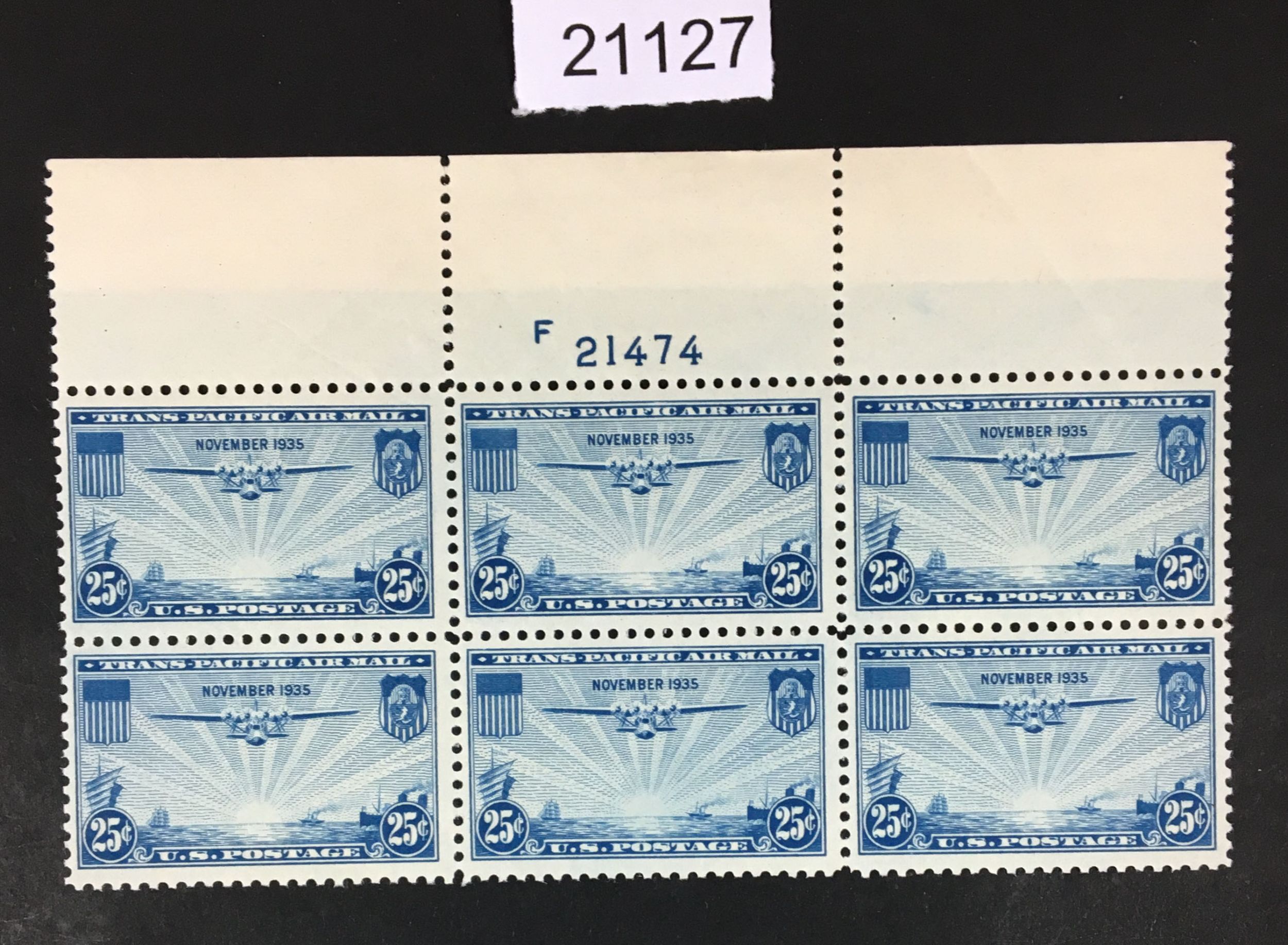 US Stamps # C20 Mint OG NH Plate Block of 6 $20 LOT #21127 | United ...