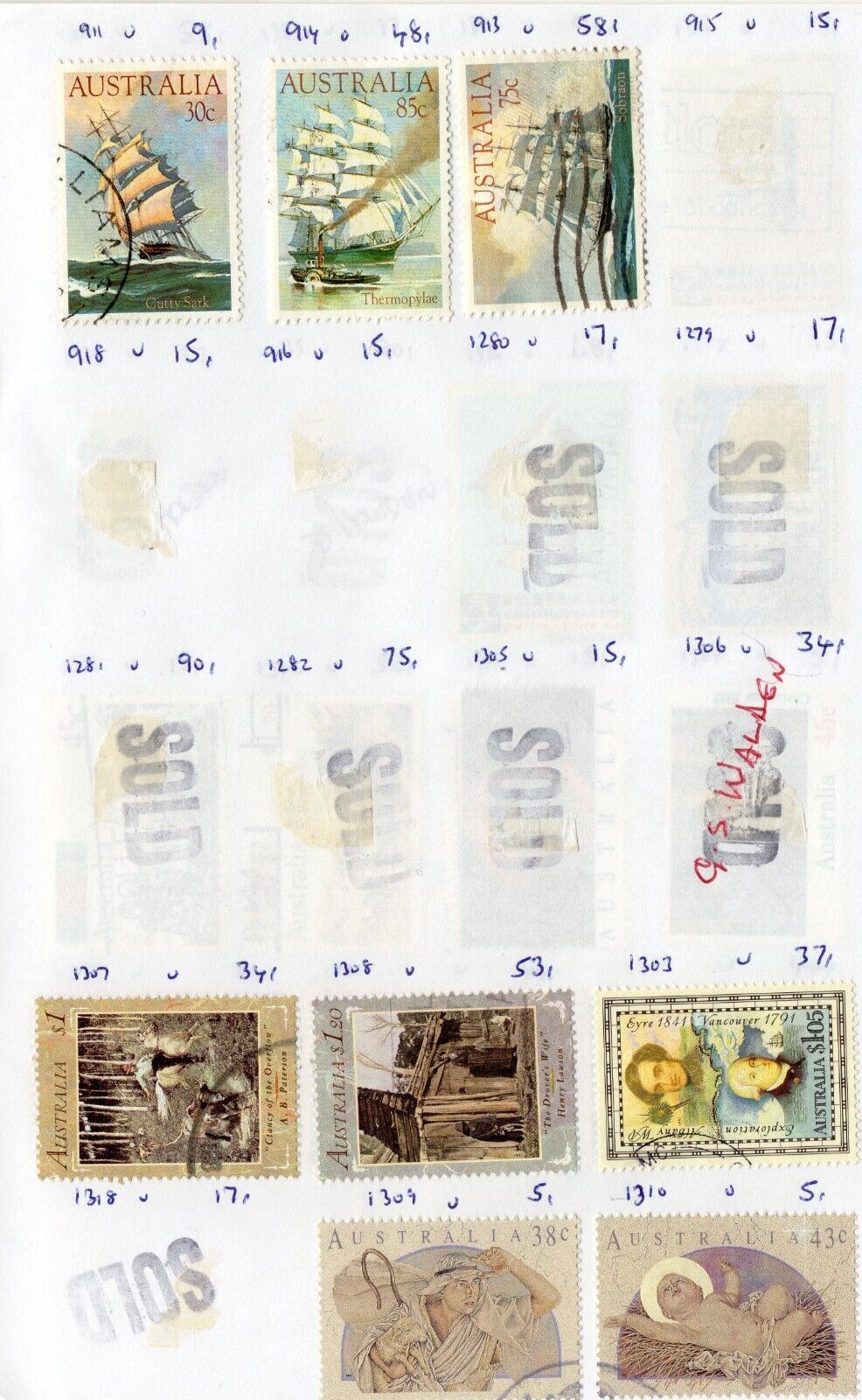Dealers stamp approval book Australia 68 stamps selling value approx £ ...