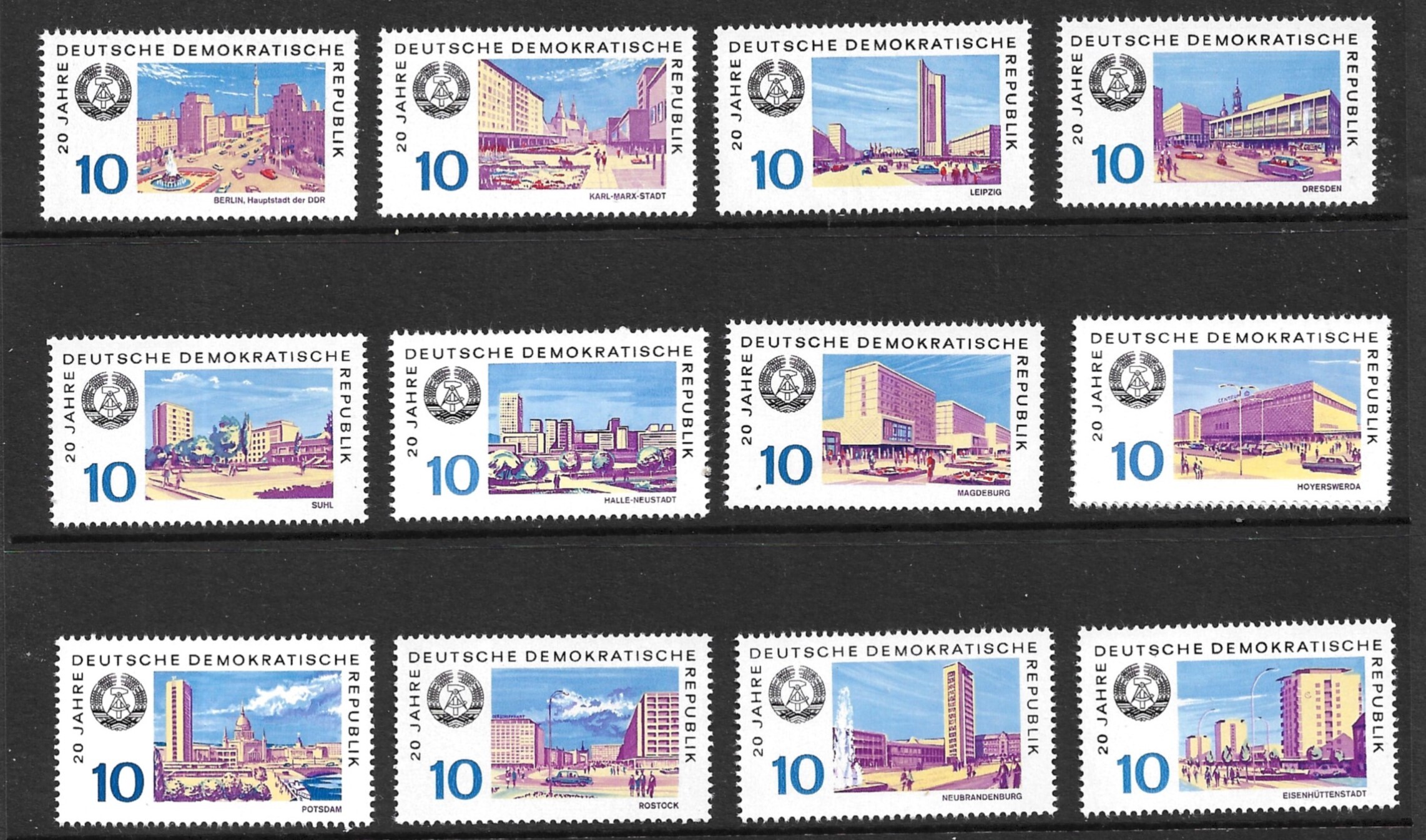 EAST GERMANY DDR 1969 DDR Anniversary Town Halls Set Sc 1129-1140 MNH ...