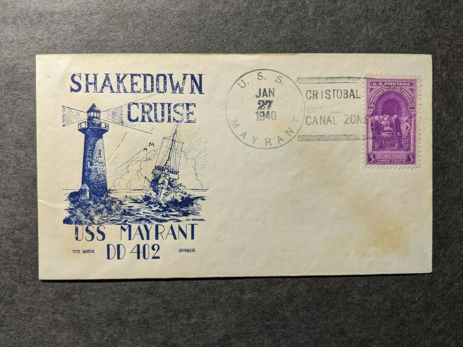 USS Mayrant Dd-402 Naval Cover 1940 Shakedown Cachet Cristobal, Canal ...