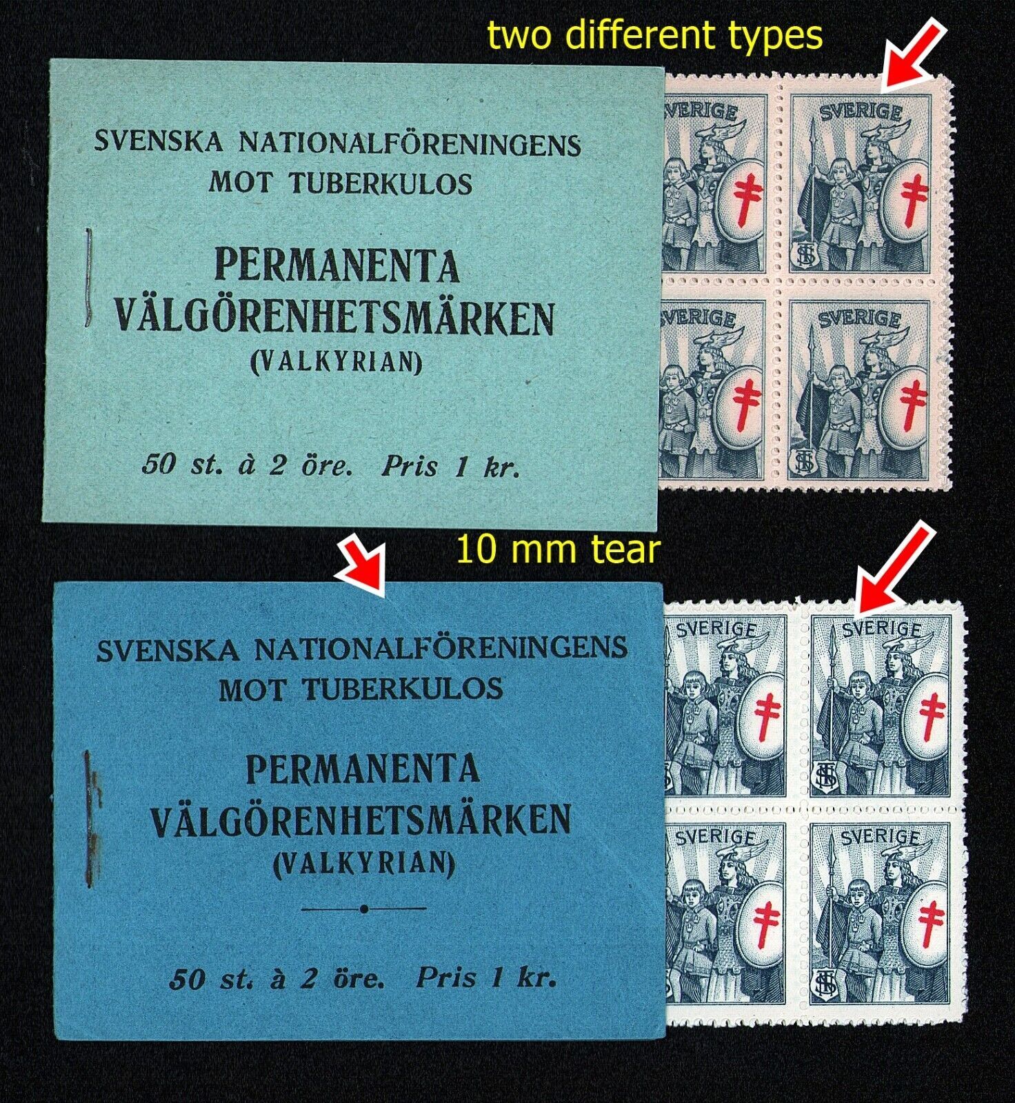 Sweden rare Tuberculosis Charity cinderella 2 different stamp booklets ...