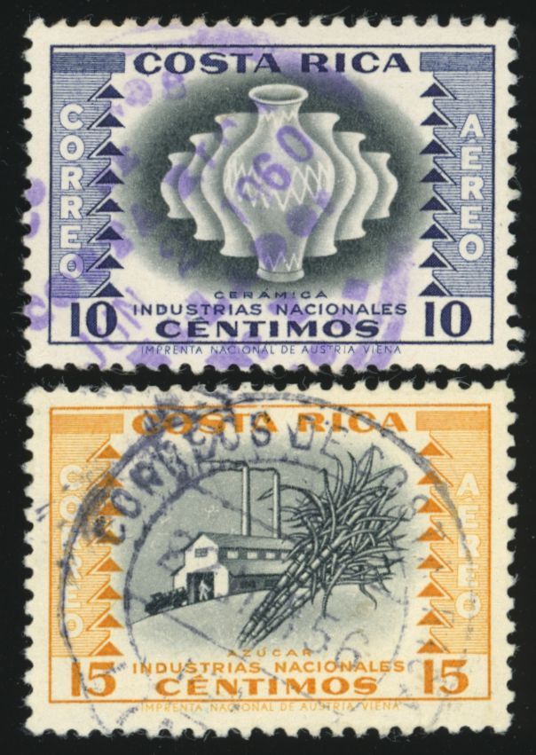 COSTA RICA Sc C253-54 VF/USED - 1954 10c & 15c - Ceramics & Sugar ...
