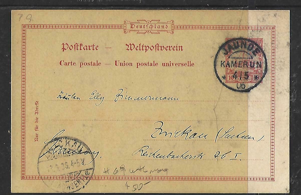 German Kamerun (P0909B) 1896 HG 9 Reply PSC Jaunde to Germany | Europe ...