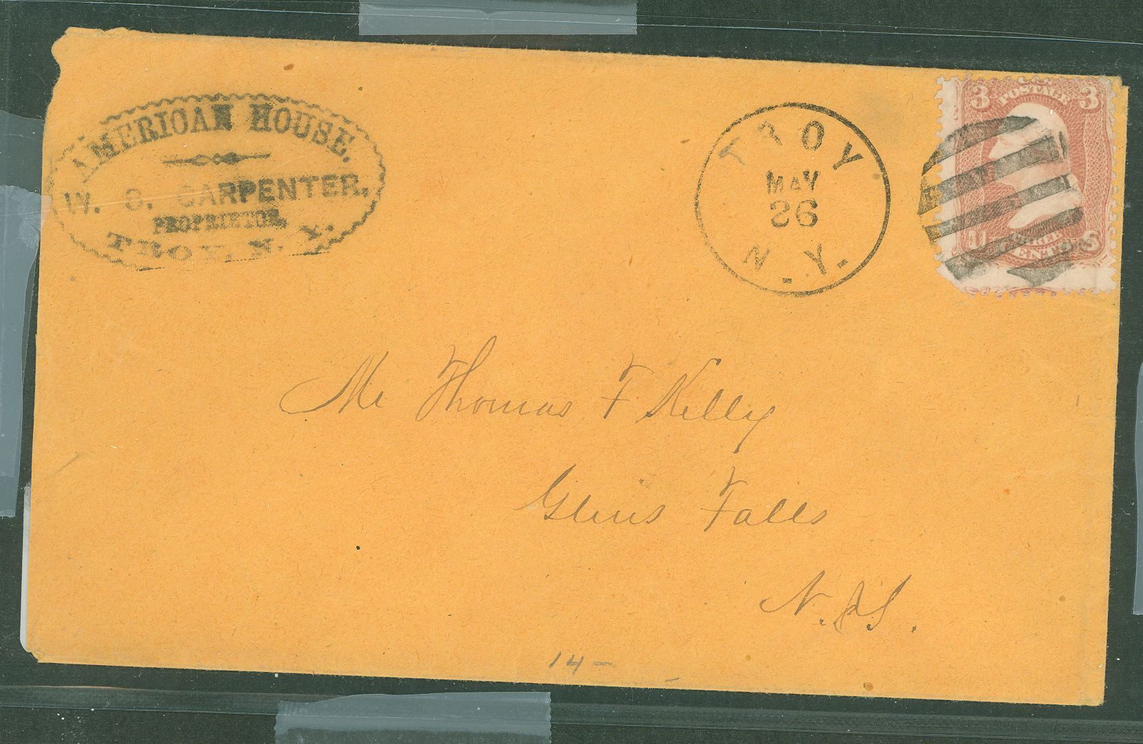 US 65 Oval American House, Troy NY corner card. Nice Troy NY date stamp ...