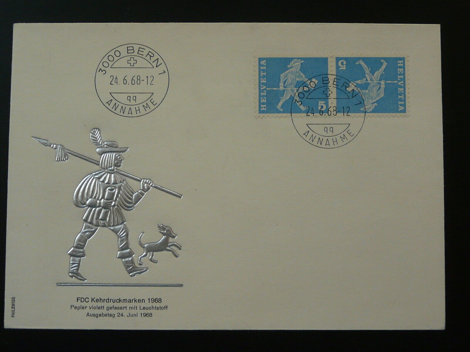 postal history postman medieval tete-beche FDC Switzerland 1968 ...