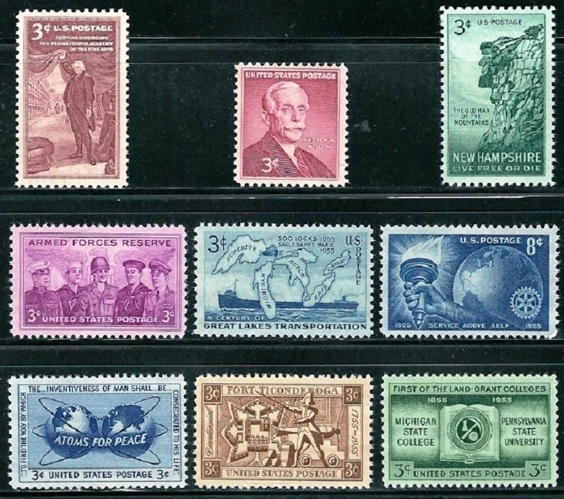 PCBstamps US 1955 Commemorative Year Set (1064-1072) 9 var, MNH, (4 ...