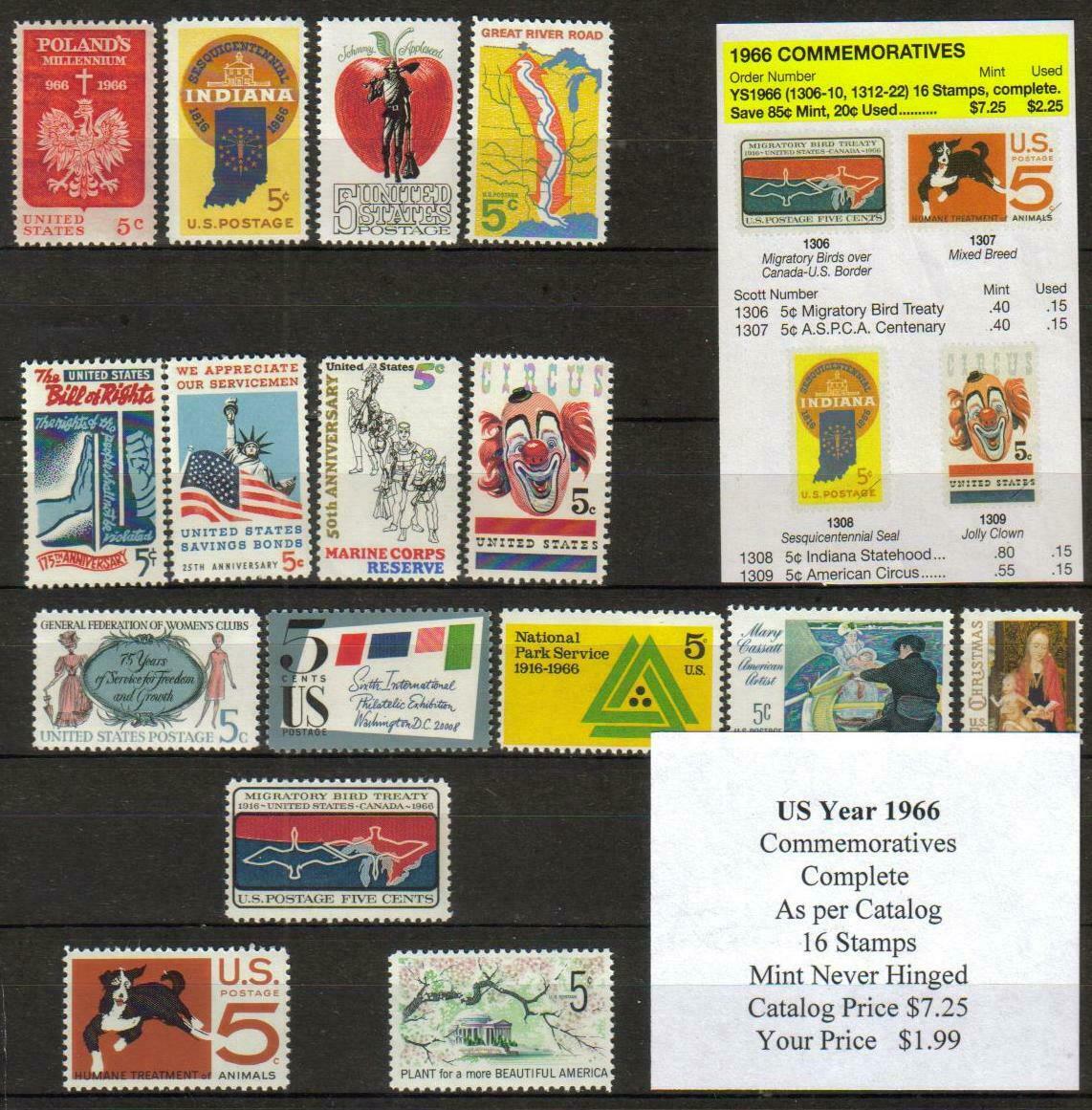 US complete Year 1966 COMMEMORATIVES 16 STAMPS | United States, Stamp ...