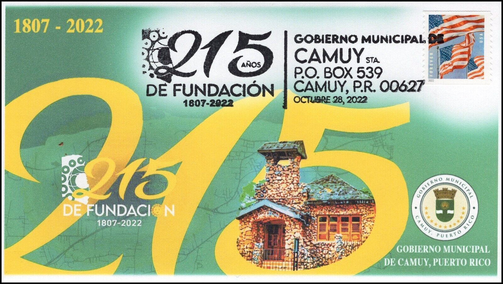 22-262, 2022 ,Camuy 215th, Pictorial Postmark, Event Cover, Gobierno ...
