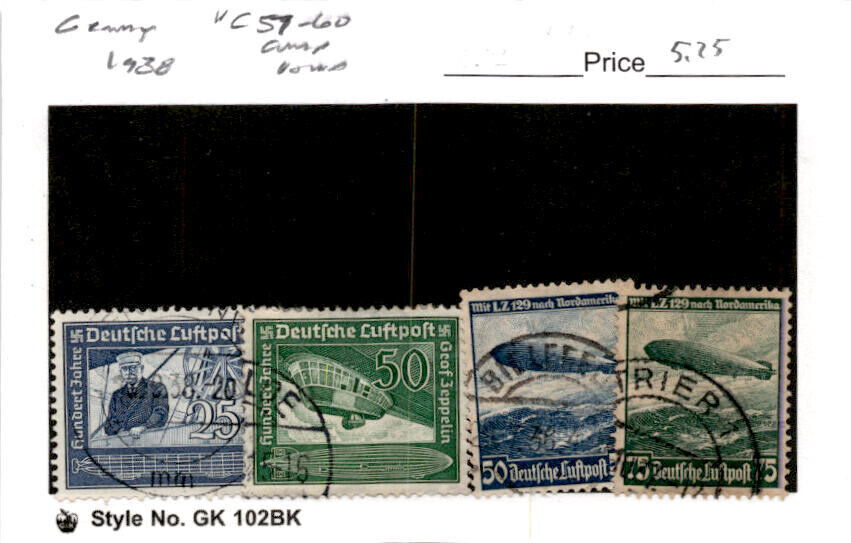 Germany, Postage Stamp, #C57-C60 Used, 1936 Air Post, Hindenburg (AR ...