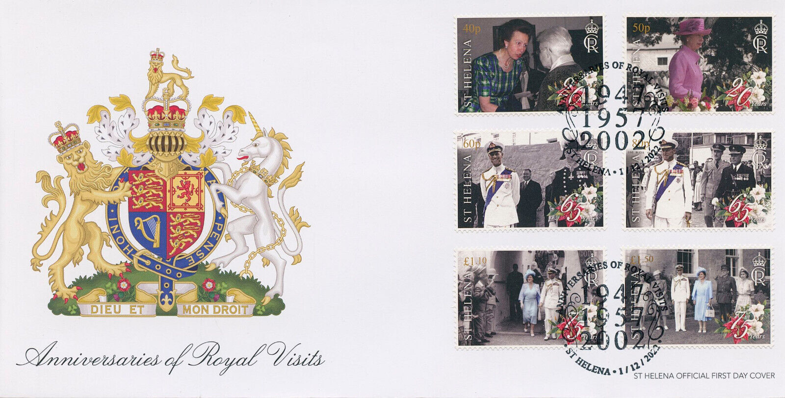 St Helena 2022 FDC Royalty Stamps Royal Visits George VI Prince Philip ...