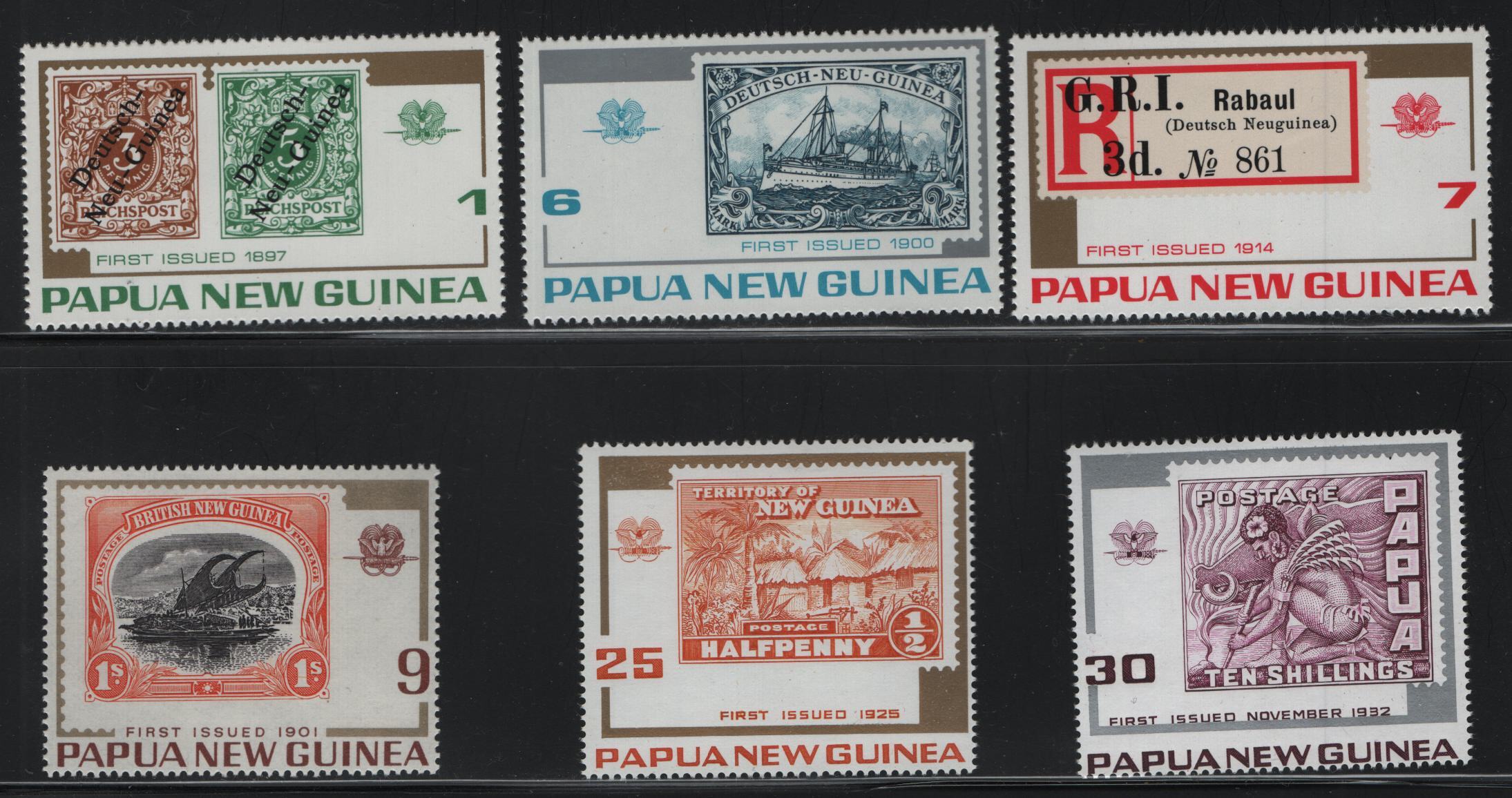 Papua New Guinea, 389-394, Mnh, 1973, 75th Anniv. of Stamps in Papua ...