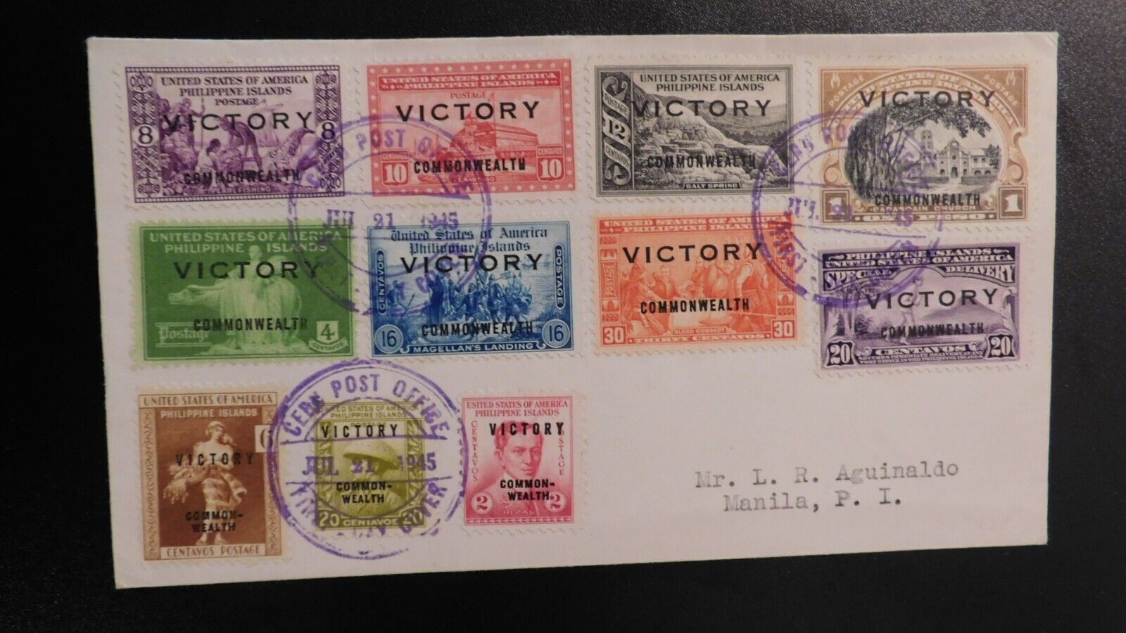 1945 Philippines First Day Cover FDC Cebu PO Reopenining To Manila PI ...