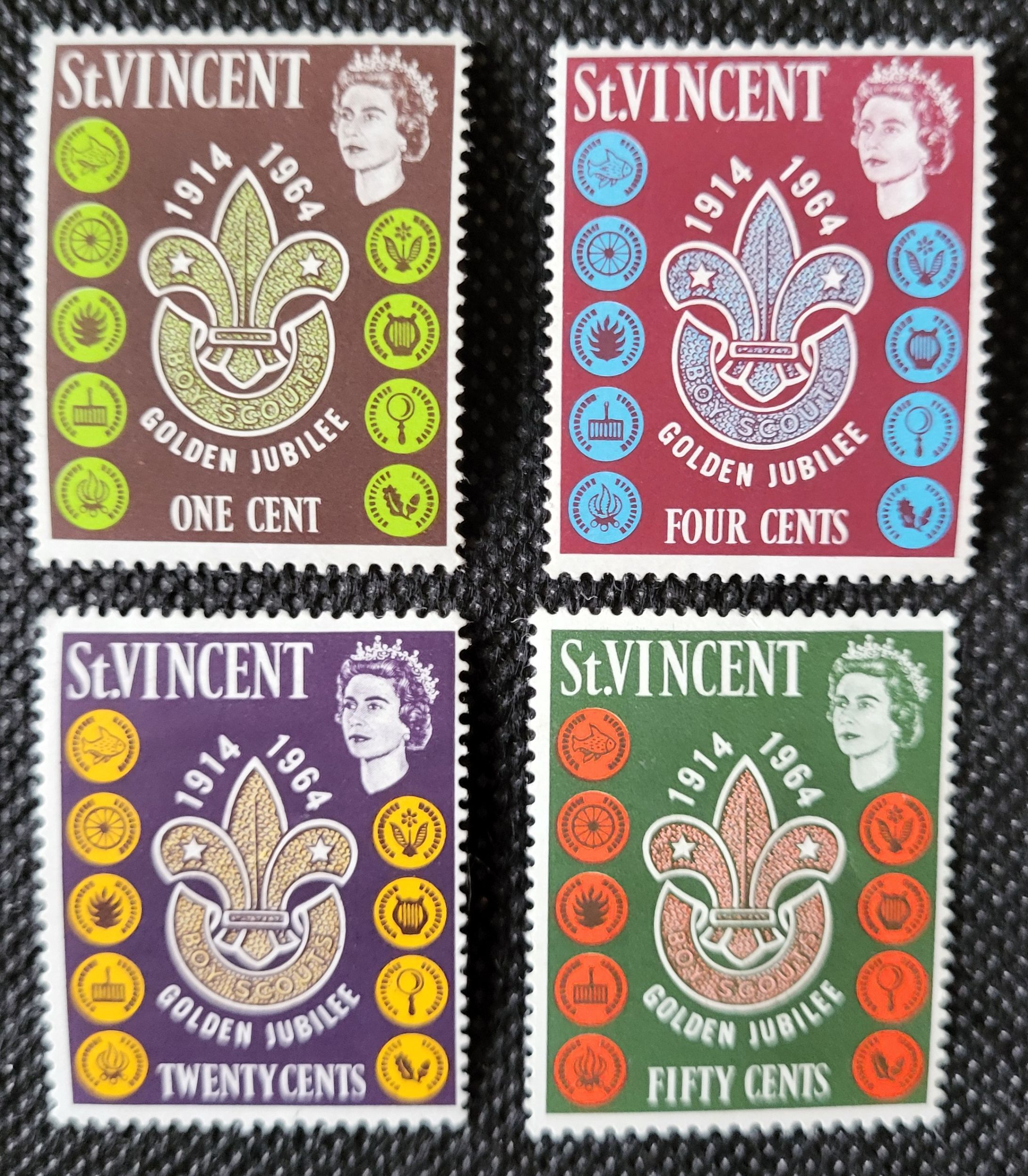 St. Vincent, 1964, Scouting Jubilee + merit badges, set of 4, MLH, SCV ...
