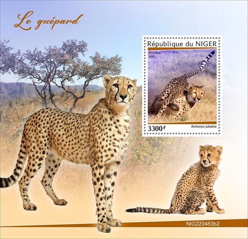 Niger - 2022 Cheetah on Stamps - Stamp Souvenir Sheet - NIG220464b2 ...