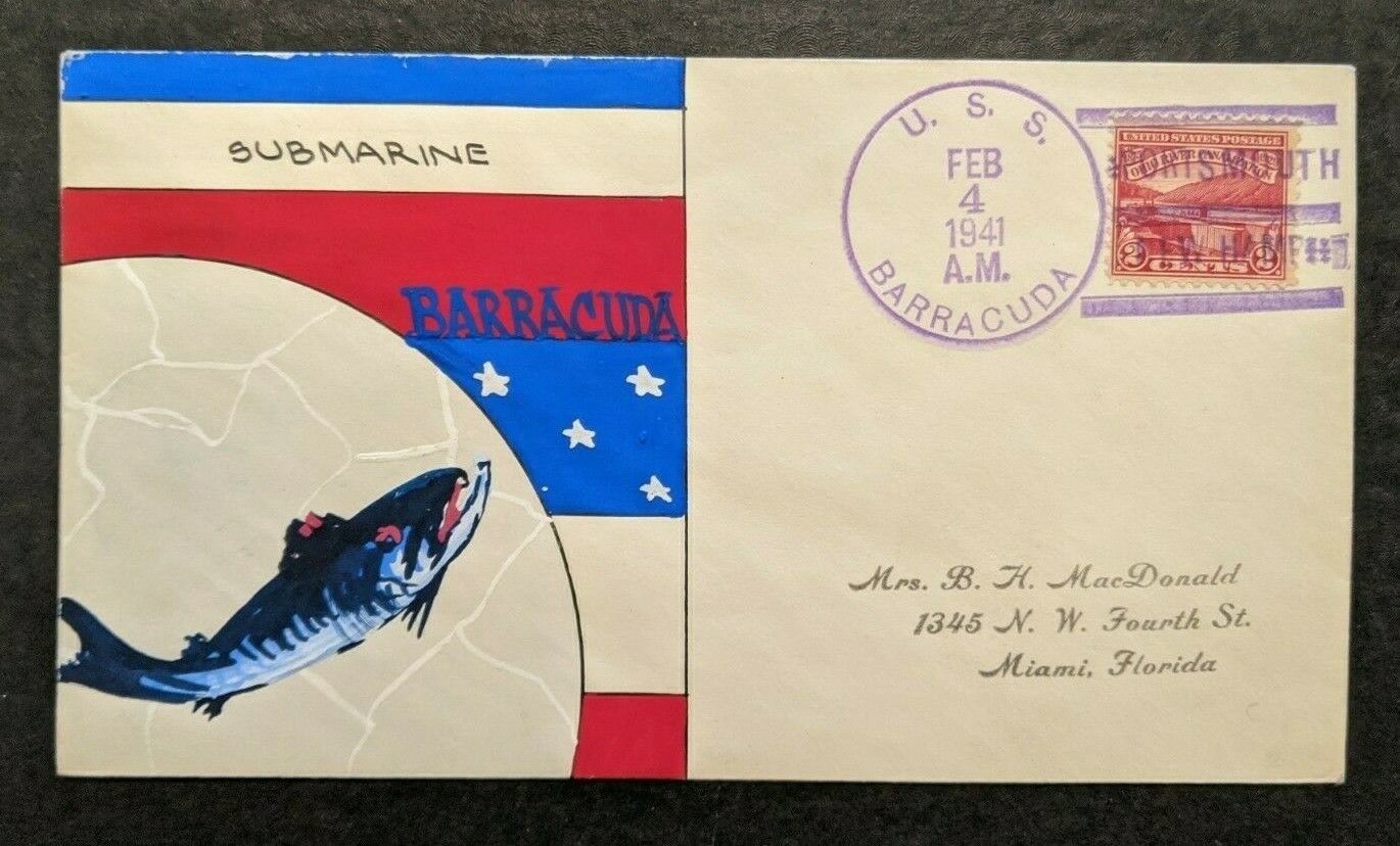 1941 Hand Painted USS Barracuda Submarine Weigand Portsmouth NH Naval ...