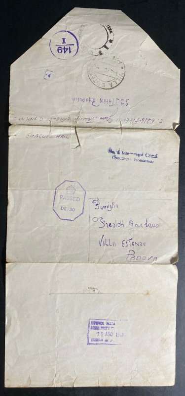 1943 Southern Rhodesia Interment POW Camp 5 Letter Censor Cover To ...