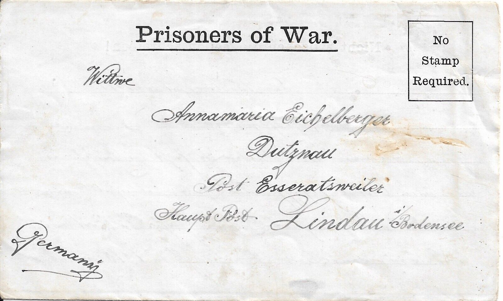 WW1: German POW in London, England to Germany 1917, Censored (C4706 ...