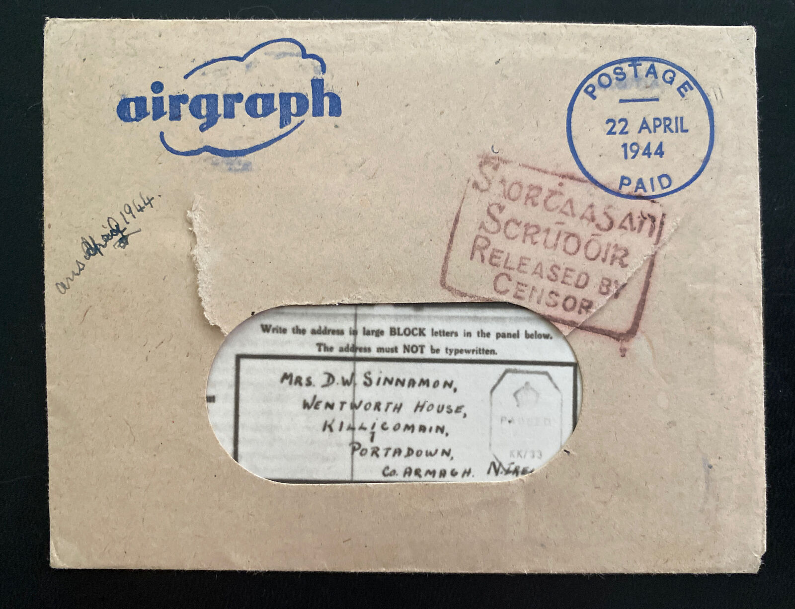 1943 British Forces In Palestine Leaflet Airgraph Cover To Portadown Ireland | Great Britain ...