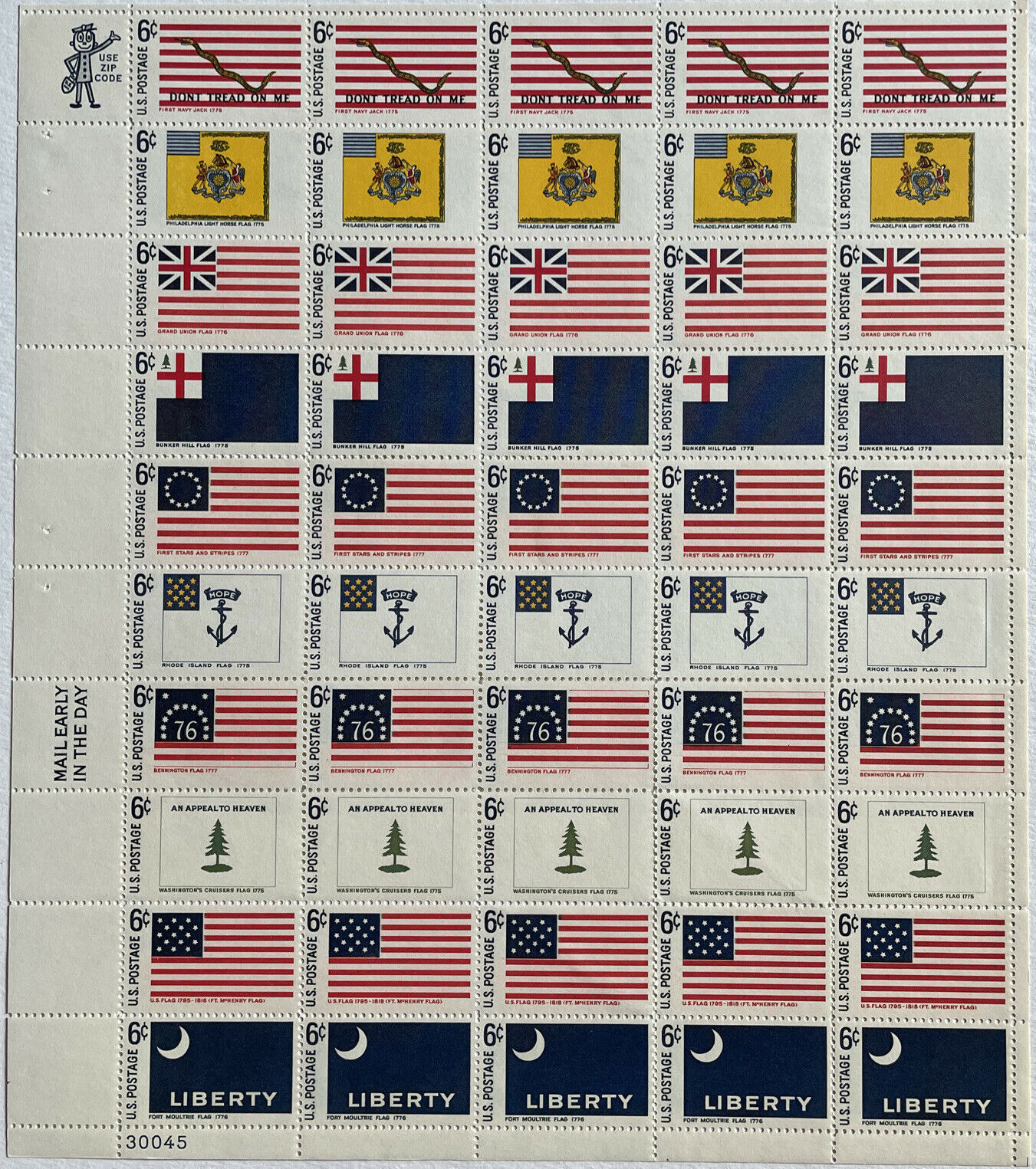 Scott 1345-1354 HISTORIC AMERICAN FLAGS Sheet of 50 US 6¢ Stamps 1968 ...