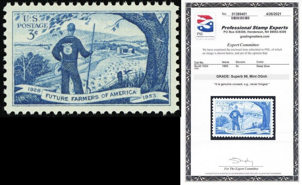 1024, Mint NH 3¢ PSE Graded 98 SUPERB * Stuart Katz | United States ...