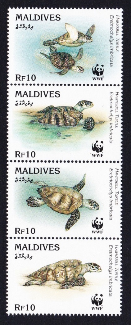 Maldives WWF Hawksbill Turtle strip of 4v 1995 MNH SC#2092 a-d ...