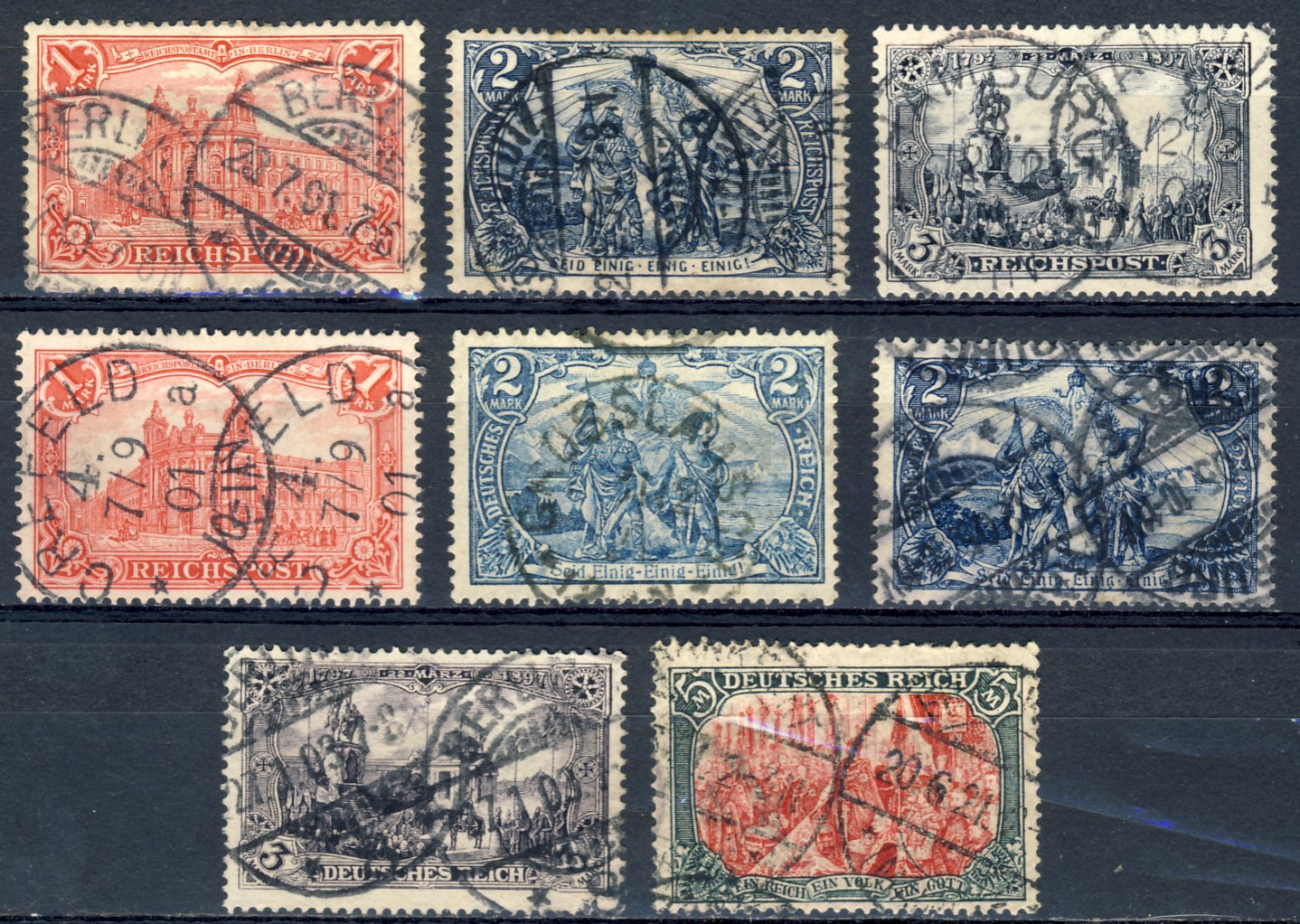 1900-1902 Germany VF used 8 high value Mark stamps incl. the Gothic 2 ...