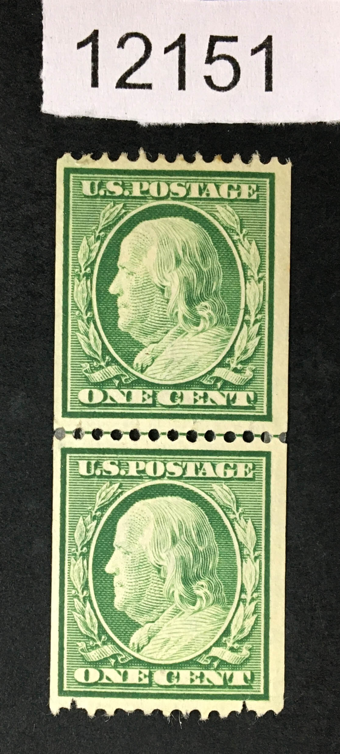 US Stamps # 385 Coil Guide Line Pair Mint OG H/NH $450 LOT #12151 ...