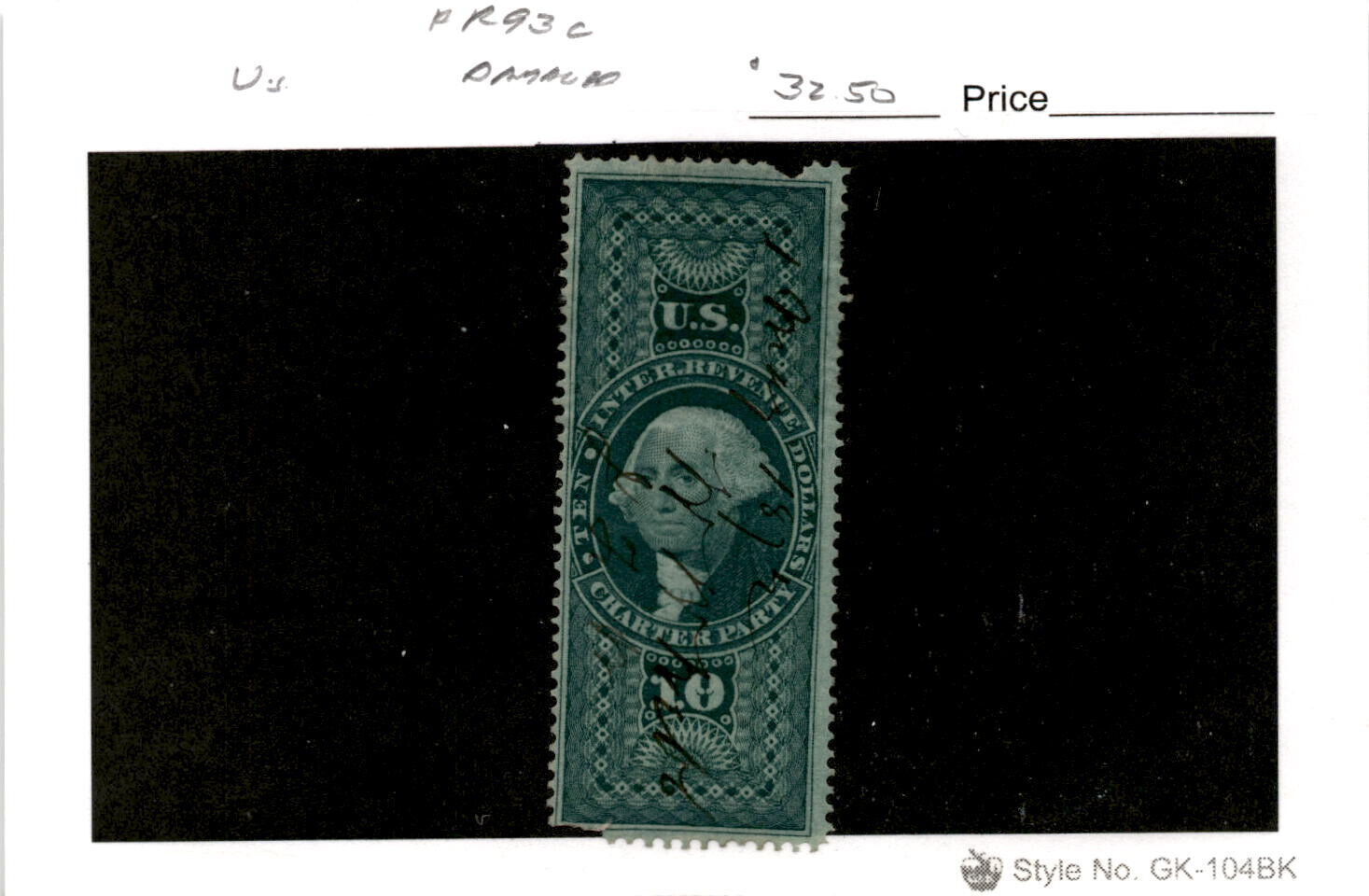 United States Postage Stamp, #R93c Damage Used, 1862 Revenue (AB ...
