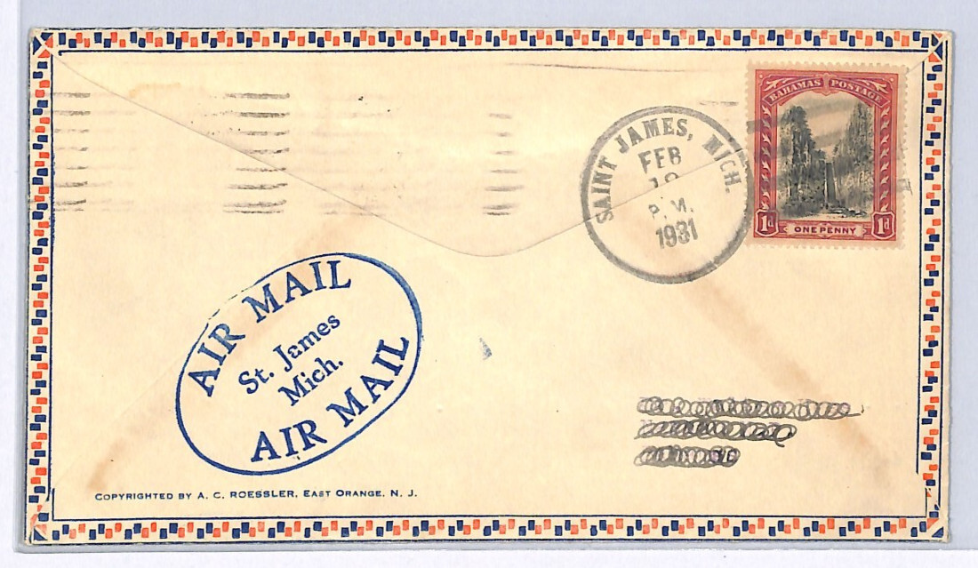 BAHAMAS/USA Mixed Franking Air Mail Cover St James MI Lakehurst 1931 ...