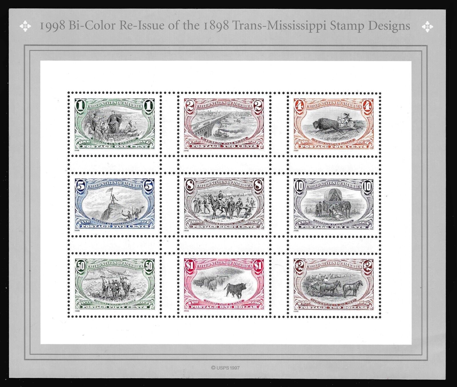 Sc 3209 Bi-Color Reissue of 1898 Trans-Mississippi Stamp Designs - MNH ...