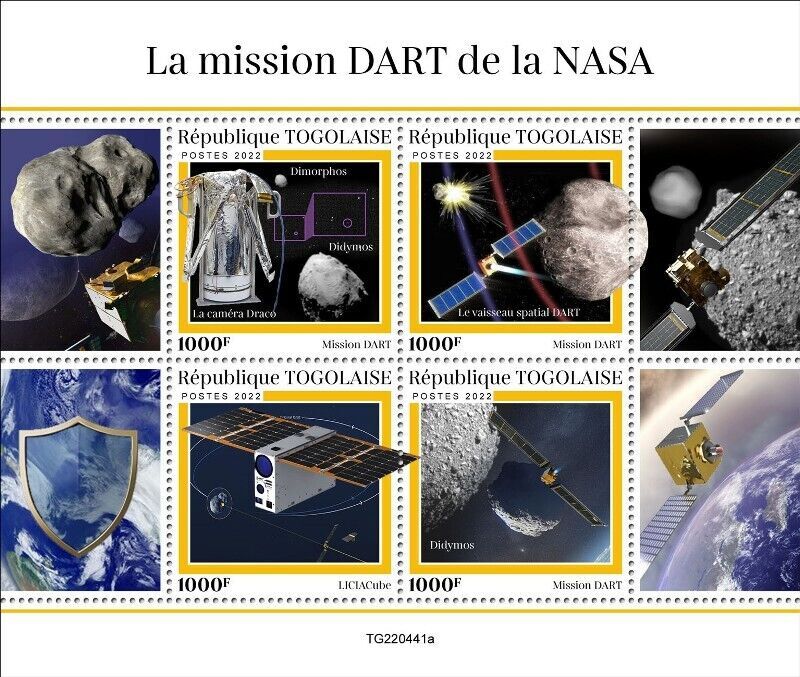 Togo - 2022 DART Mission, Spacecraft, Draco Camera - 4 Stamp Sheet ...