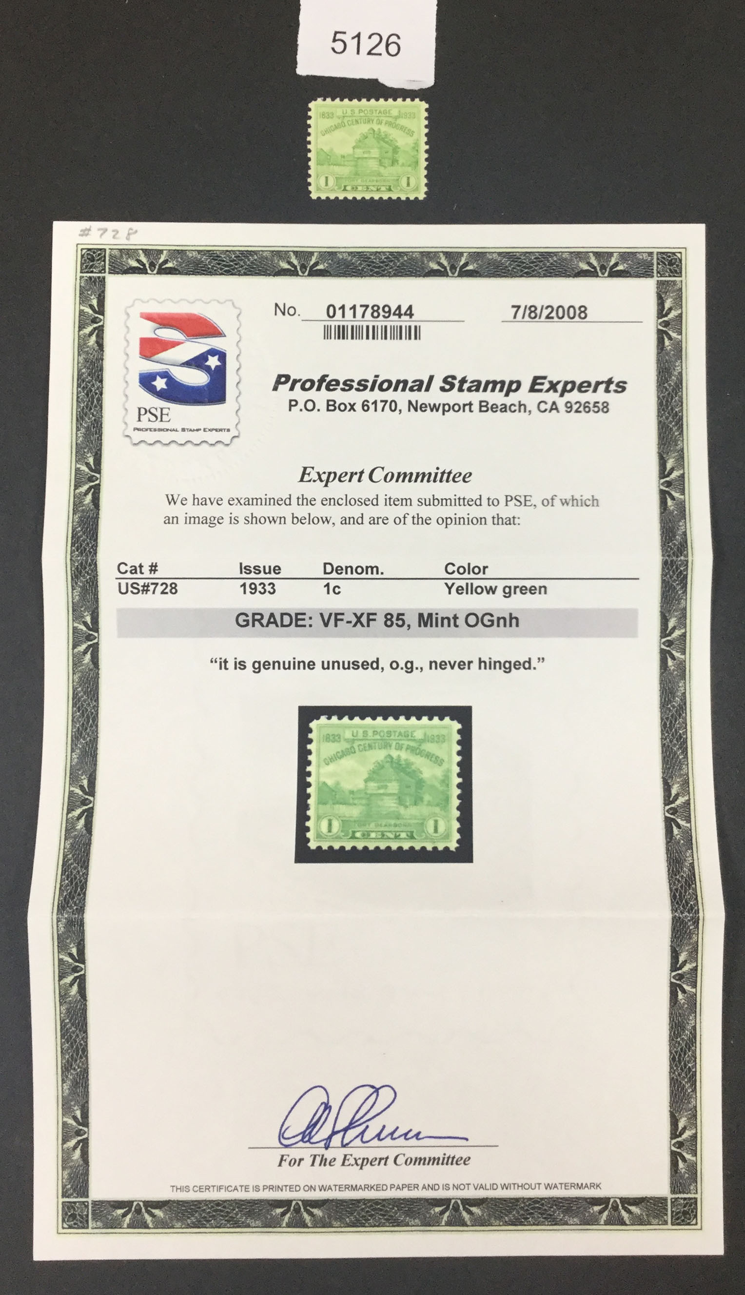 US Stamps #728 Mint OG NH *Pse Graded VF/Xf-85 Cert* LOT #5126 | United ...