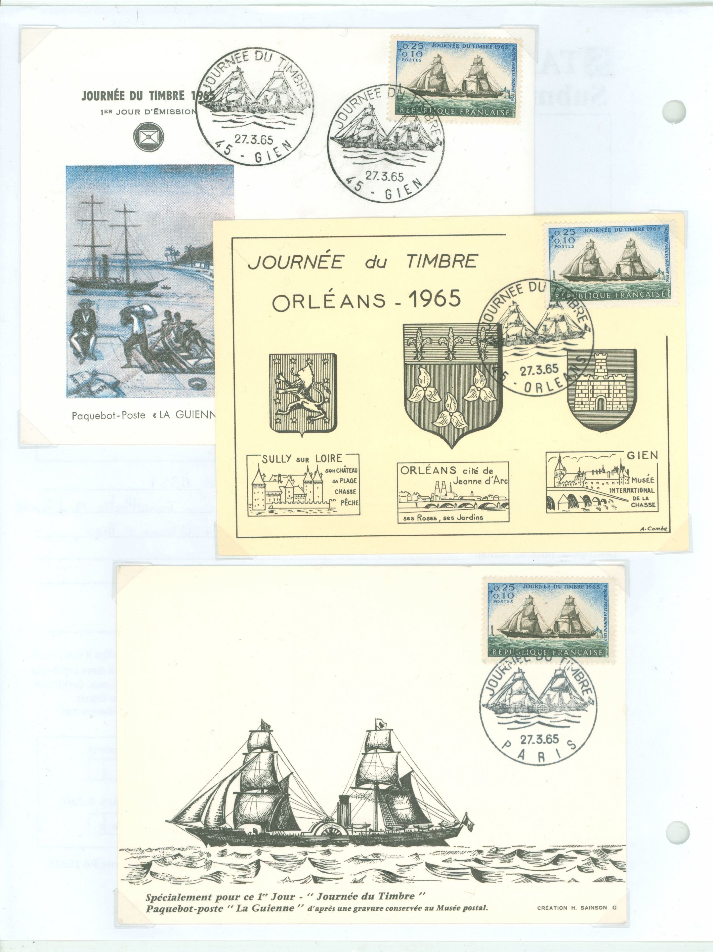 France B391 1965 Packet "La Guienne" - Transatlantic Mail Service (3 ...