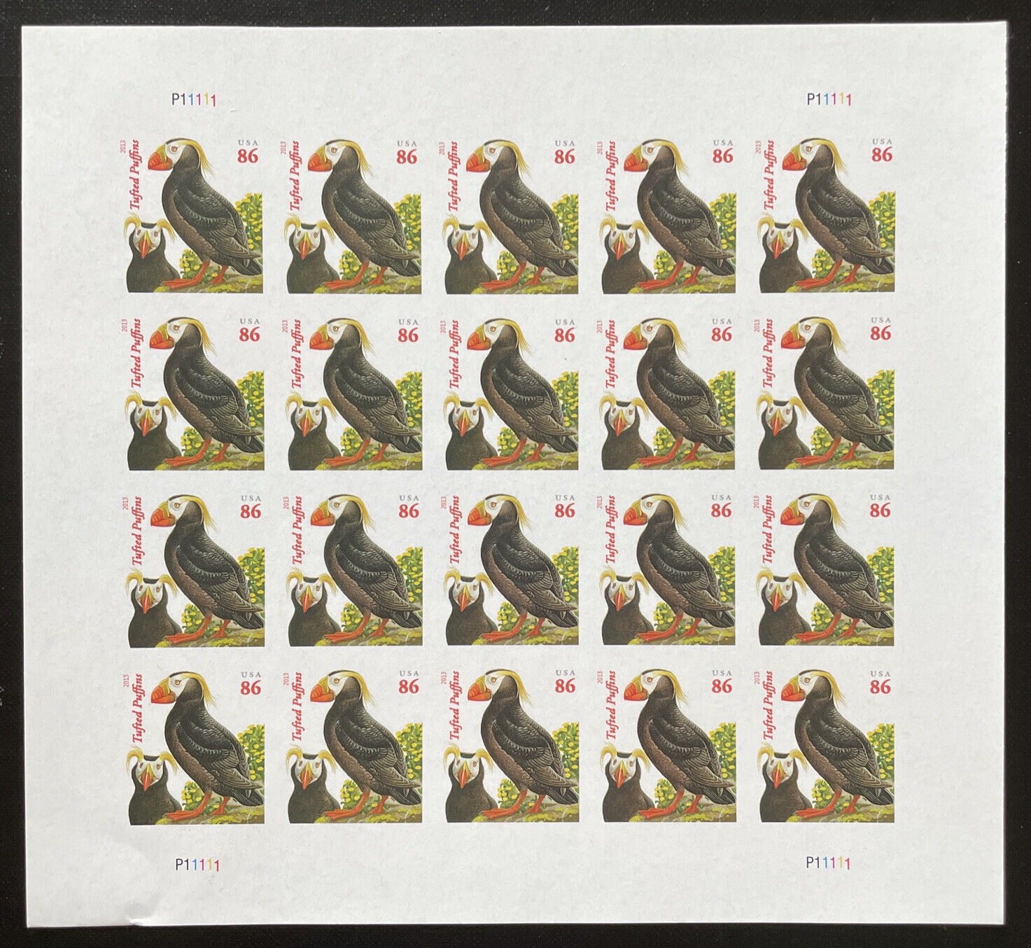 Scott 4737b TUFTED PUFFIN Imperf Pane of 20 US 86¢ Stamps NH, Selvage ...