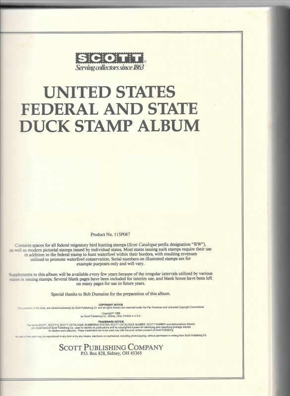 1934-1990 SCOTT US. Federal & State Duck Stamp Album & Dust Cover ...