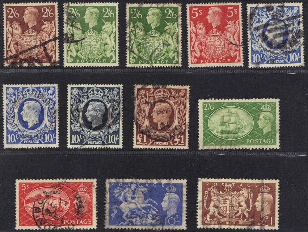 U.K. G.B. 1930-50'S K George VI 10 Shilling & Pound Values With Color ...