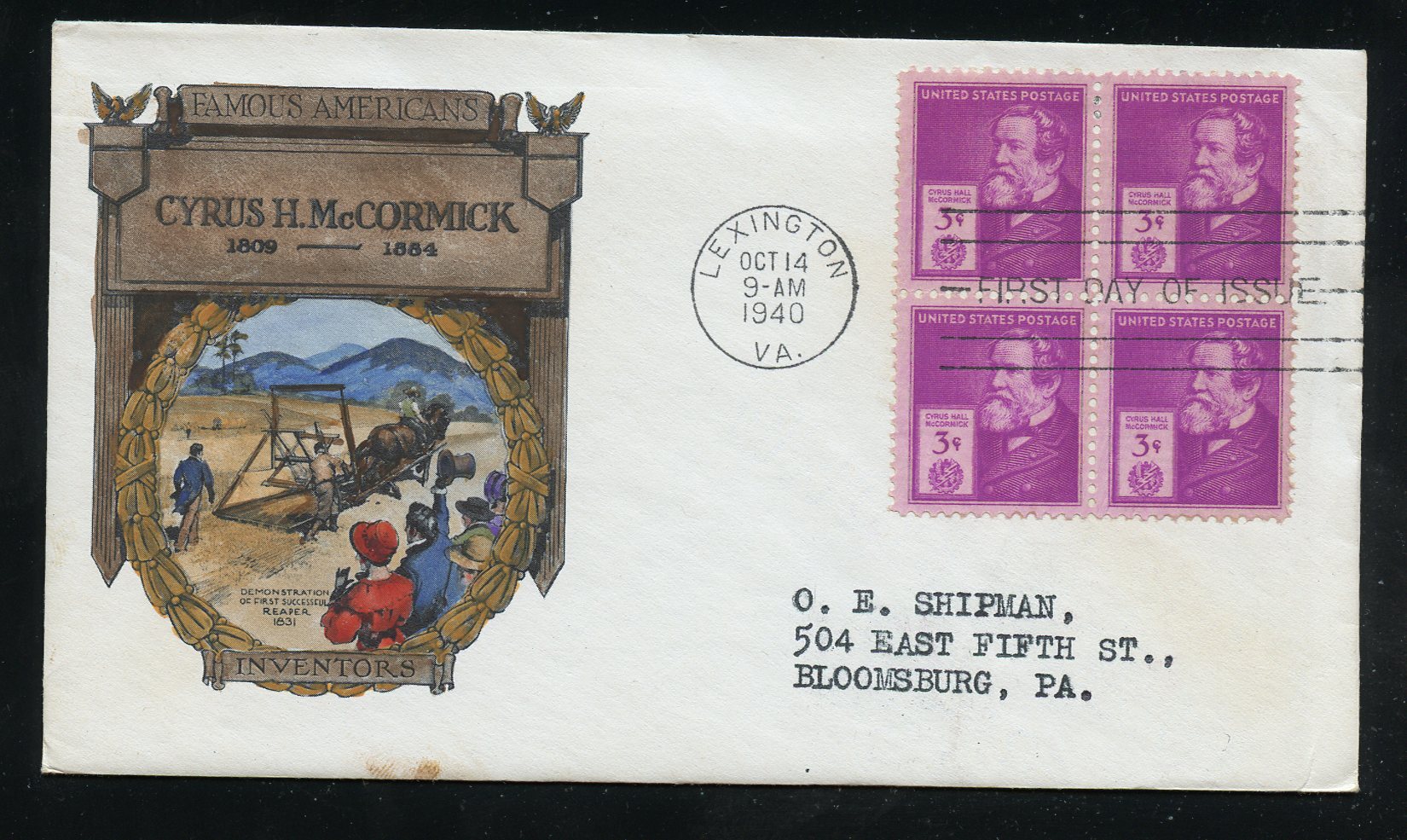 US 891 M=6 Cyrus McCormick Famous American Historic Art HC Lowry cachet ...