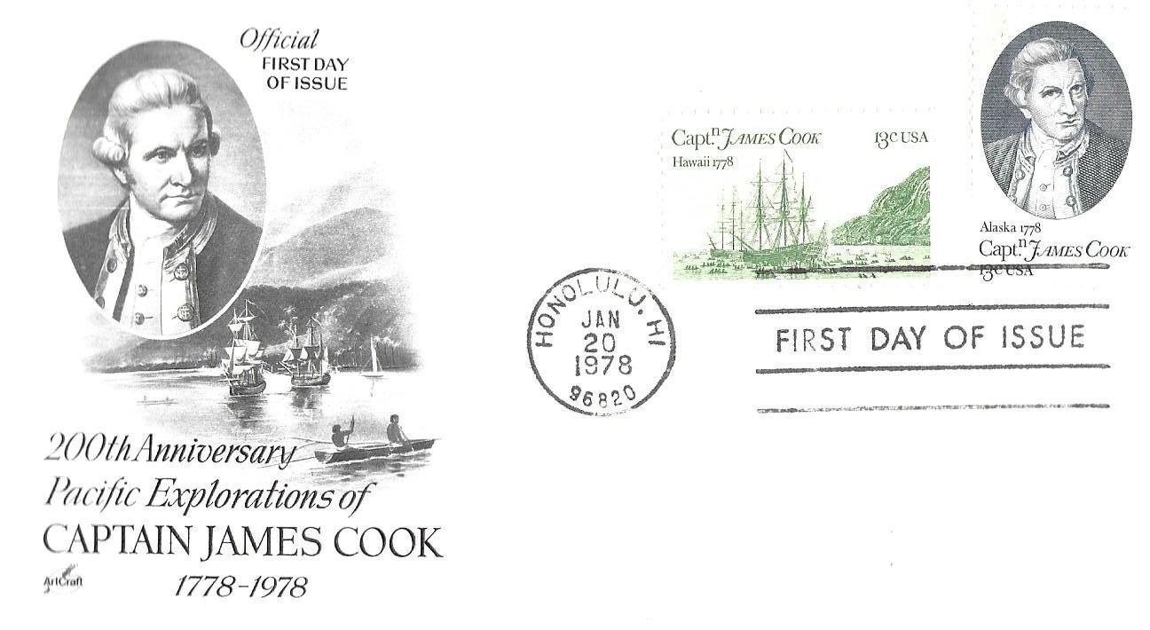 1978 FDC, #1732-1733, 13c Voyages of Captain Cook, Art Craft (2 ...