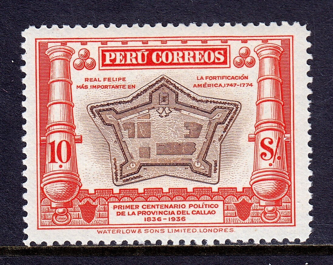 Peru — Scott 351 — 1936 10s Plan of Fort Real Felipe — MH — SCV $65 ...